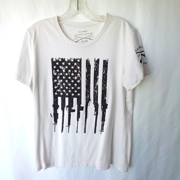 Tops | Grunt Style American Flag Guns White Tshirt Xl | Poshmark